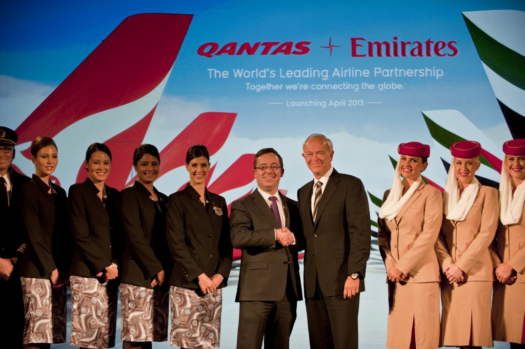 Qantas CEO Alan Joyce with Emirates President Tim Clark and airline ...